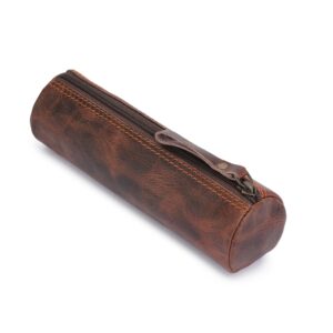 cestantiq leather pencil case - full grain leather zippered pen pouch - premium stationery bag & pen holder for work, office & travel - handmade durable executive leather pencil organizer - brown