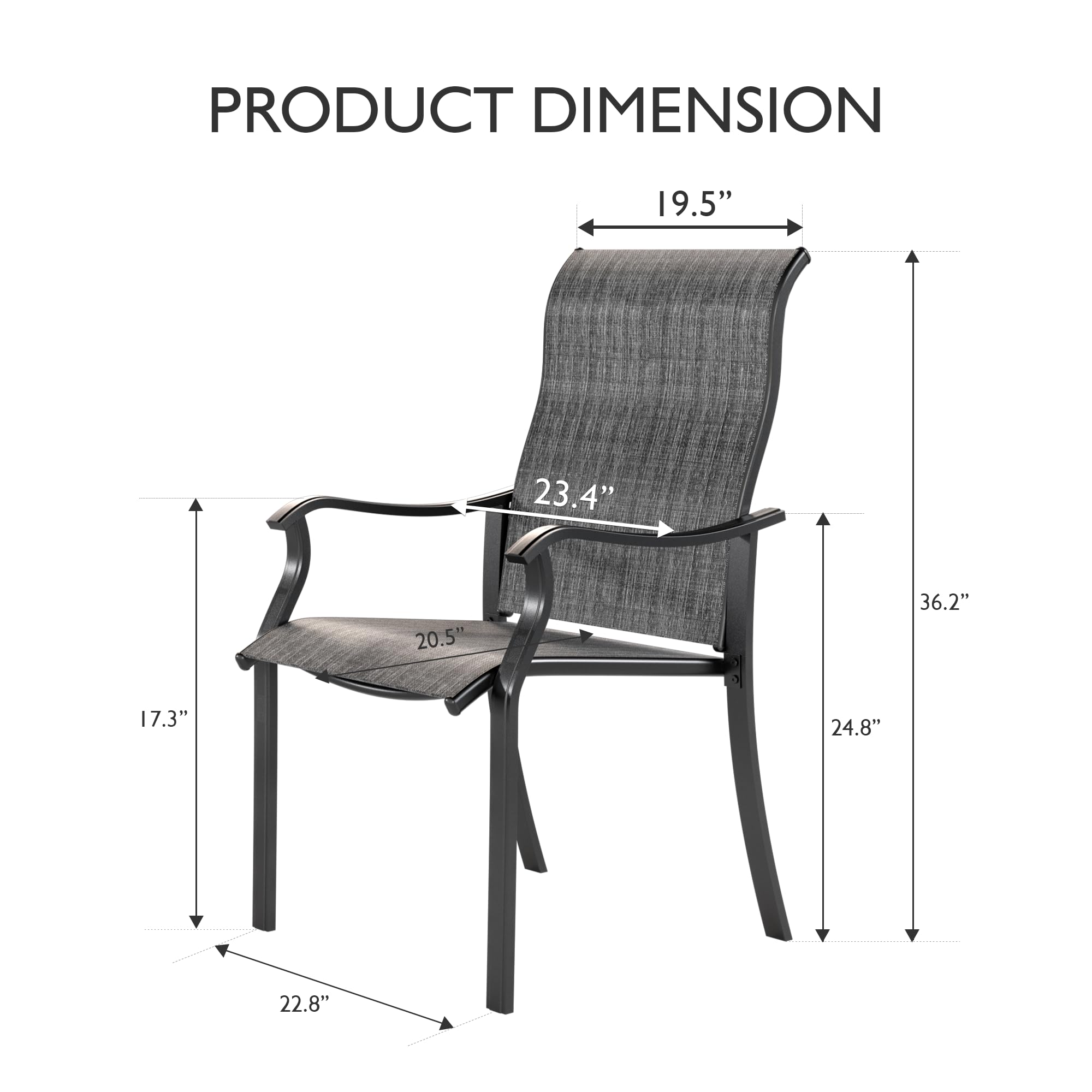 UDPATIO Patio Chairs Set of 6, Outdoor Dining Chairs with High Back, Textilene Patio Dining Chairs with Armrest, Metal Frame for Lawn Garden Backyard Deck, Dark Grey