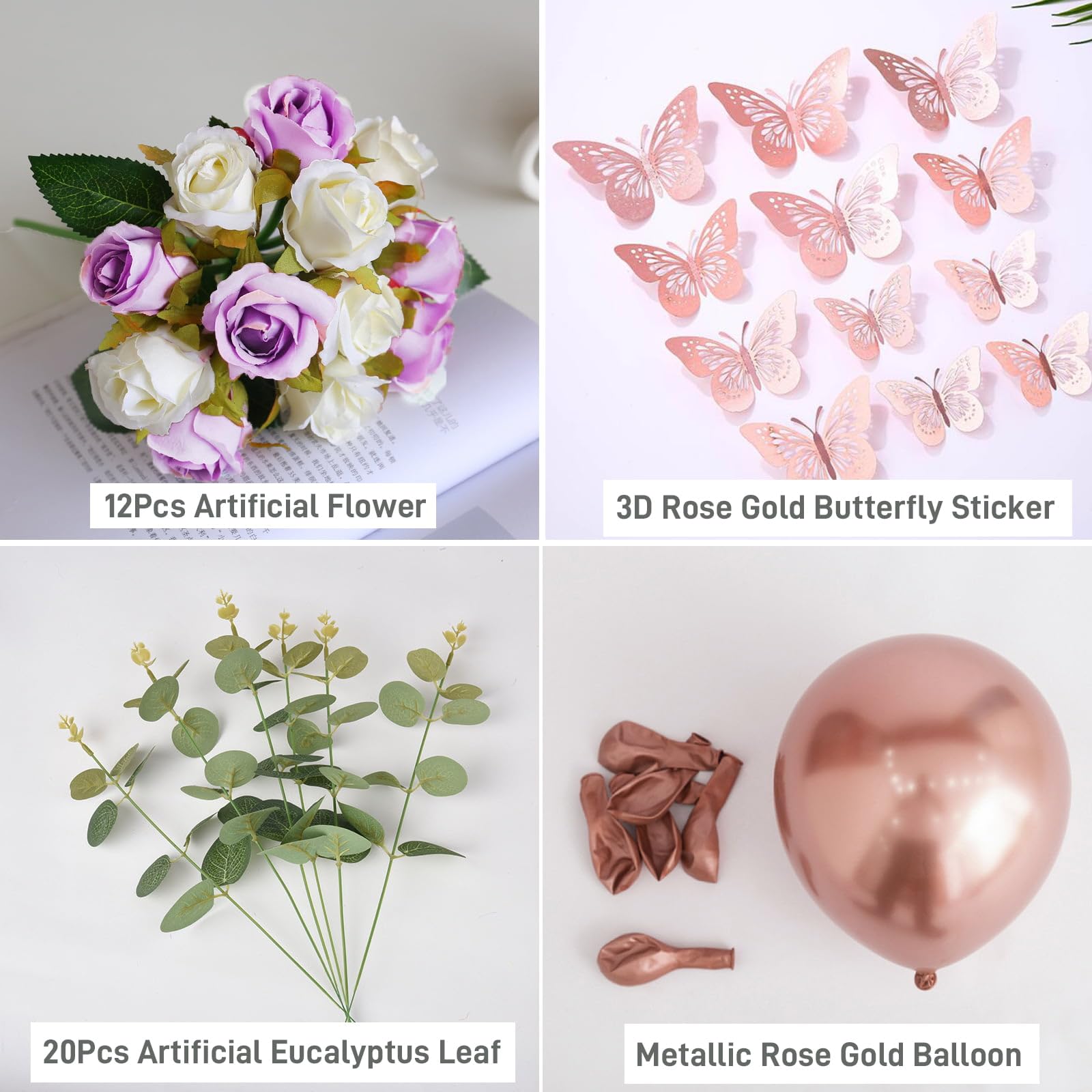 Dusty Lavender Purple Pink Balloon Arch Kit Lilac Sand White Rose Gold Balloons Garland With Artificial Flower and Eucalyptus Leaves Butterfly for Bridal Baby Shower Wedding Birthday Party Decorations