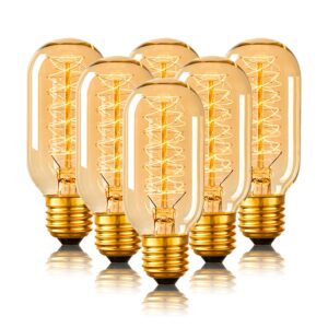 figame t45 retro edison light bulb 60w 6 pack, 120v, e26 base dimmable, incandescent bulb, 2200k amber warm yellow, antique for home lighting decoration, suitable for home and office lighting