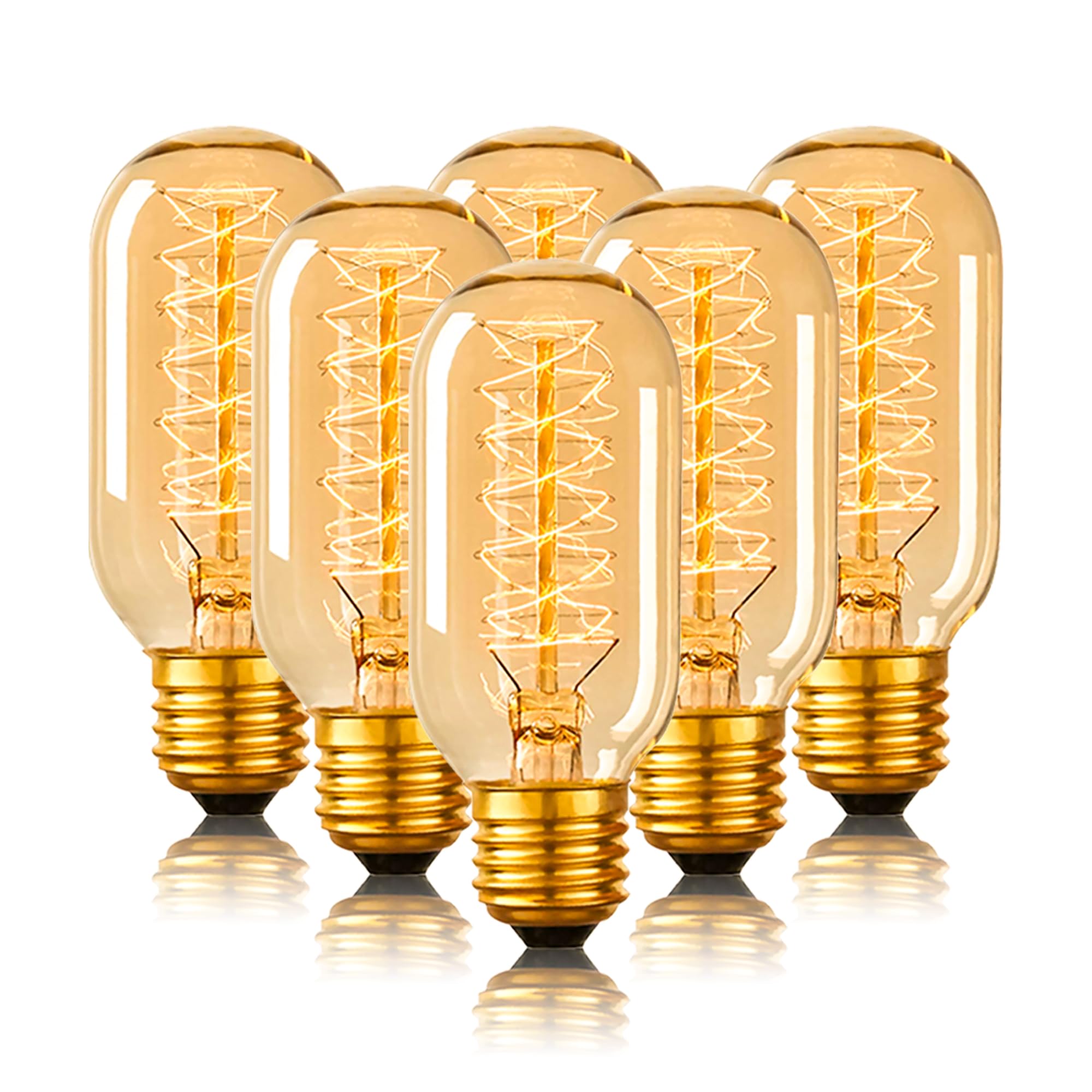 Figame T45 Retro Edison Light Bulb 60w 6 Pack, 120v, E26 Base Dimmable, Incandescent Bulb, 2200k Amber Warm Yellow, Antique for Home Lighting Decoration, Suitable for Home and Office Lighting