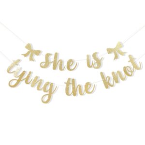 she is tying the knot banner - bridal shower banner wedding banner, engagement wedding decorations, wedding theme party decoration gold glitter, bridal shower photo props