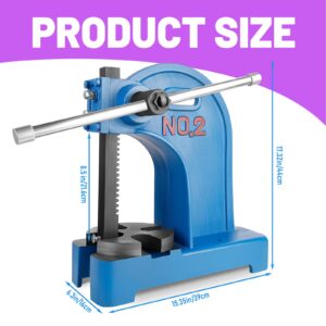 Manual Arbor Press, 2 Ton Manual Arbor Press, 8.5" Maximum Height, 57 lbs Weight Cast Iron Heavy-duty Manual Desktop Arbor Press, Precision Hand Press for Stamping, Bending, Stretching, (Blue)