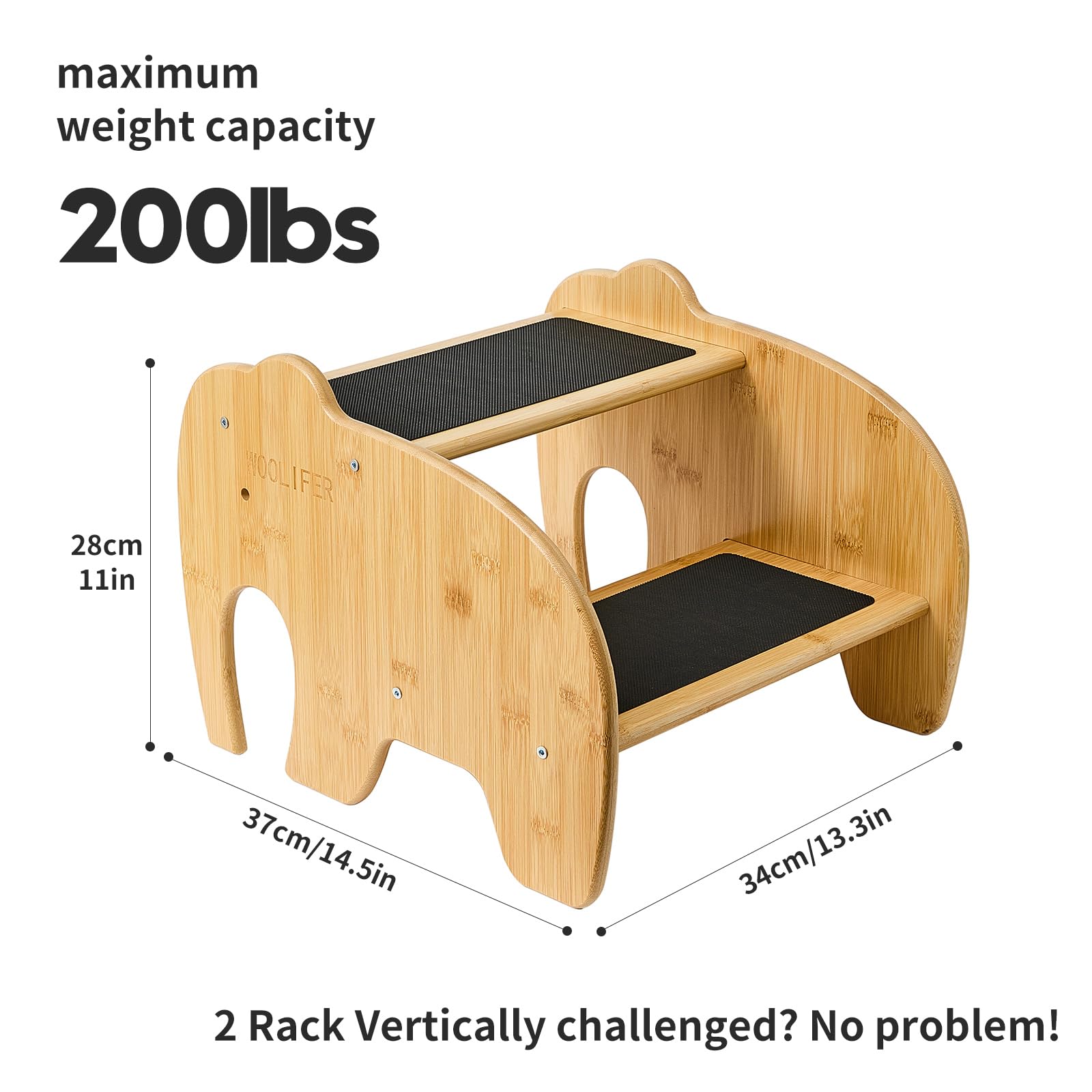 WOOLIFER Step Stools for Kids, Natural Wooden Cute Elephant Shape Non-Slip Stepping Stool, Small Step Stools for Toddlers & Kids Use in Bathroom, Kitchen, Toilet (Dual Height)