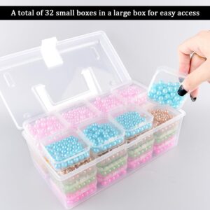 ZEVOFIUR Craft Organizer Upgraded 32 Piece Small Bead Organizer and Storage Plastic Box, Mini Clear Bead Organizer, Clear and Stackable with Label Stickers