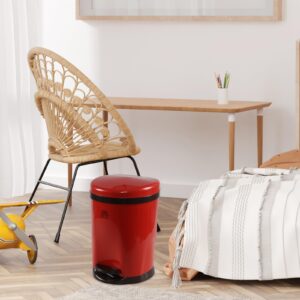 Yarebest 2 Gallon Small Step Pedal Garbage Can with Lid, Plastic Red Trash Waste Bin