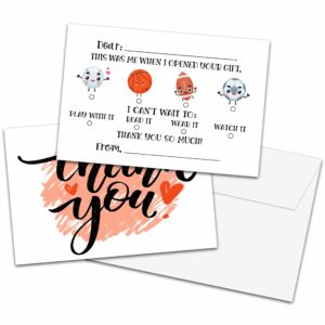 chuxvon kids thank you cards fill in the blank, sports thank you cards, all star sports greeting cards, thank you notes for boys, birthday party decorations favors (20 cards with 20 envelopes) -26