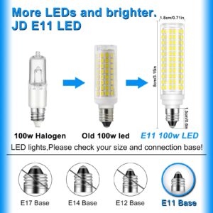 Megereet E11 LED Bulb 100W Halogen Bulbs Equivalent, JDE11 T4 Mini Candelabra LED Bulb Dimmable,Daylight White 6000K,10W 1000LM JDE11 120V 100W LED for Ceiling Fan Pendant Lighting,2 Pack