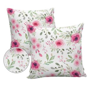 alageo outdoor waterproof pillow covers for patio furniture pink flowers decorative throw pillow cover spring style floral pillowcases set of 2 cushion case for sofa couch chair home decor 18x18 inch