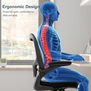 HOMIFYCO Ergonomic Office Chair with Lumbar Support, Adjustable PU Leather Computer Chair, Executive Desk Chair with Flip-up Arms, Breathable Mesh Back, Swivel Rolling Task Chair for Home Office Black