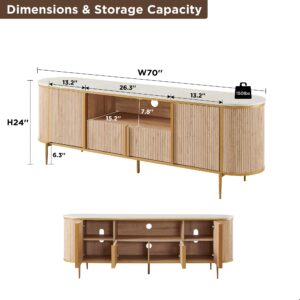 OKD Modern 70" Fluted Sideboard, TV Stand Entertainment Cente with Storage, Sideboard Buffet Cabinet Console for Living Room, Hallway, Natural Oak