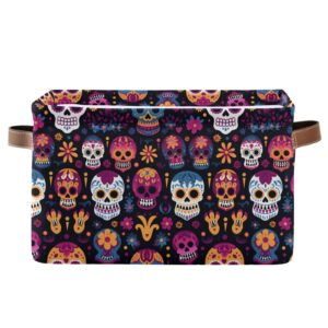 alaza dia de los muertos sugar skull foldable storage box storage basket organizer bins with handles for shelf closet living room bedroom home office 1 pack