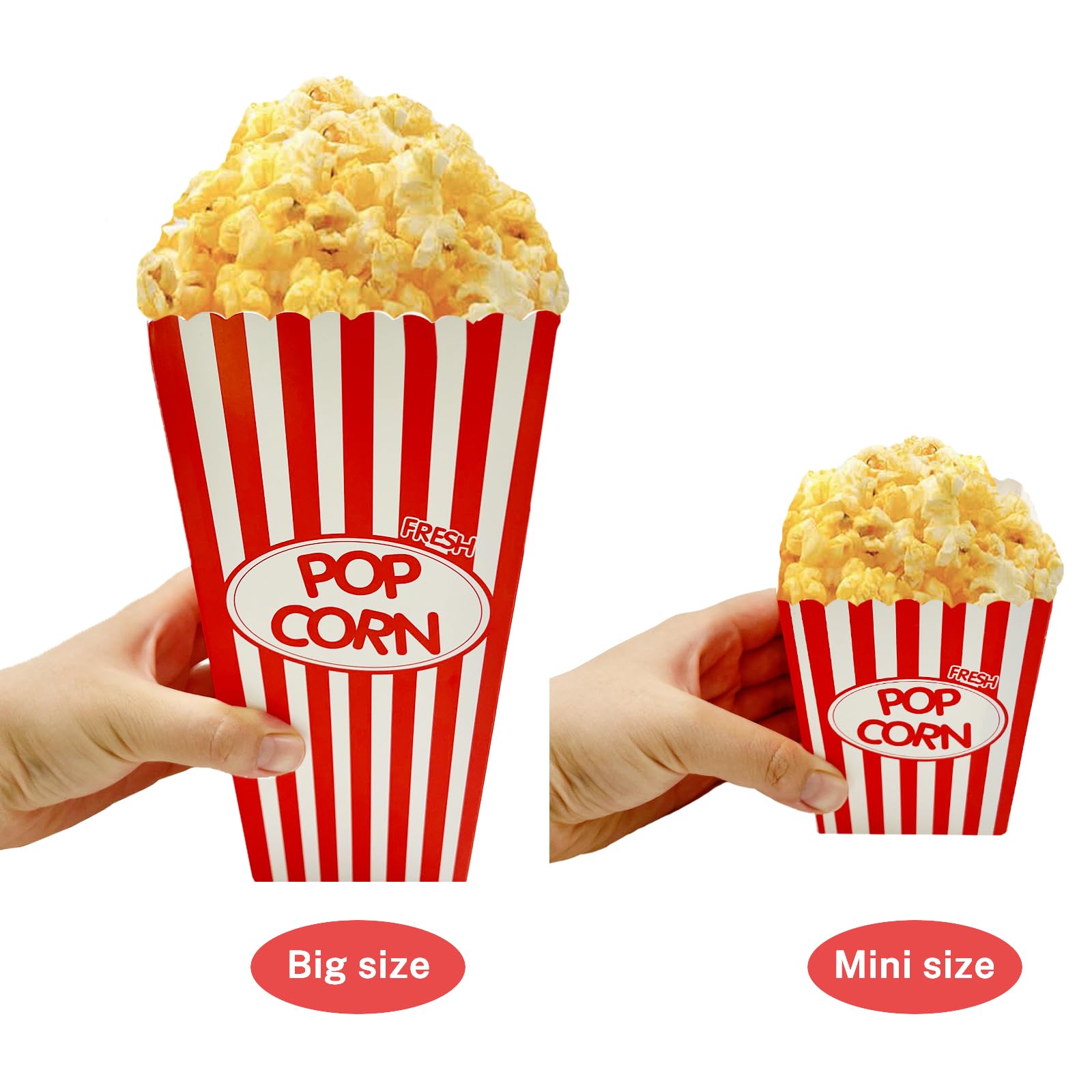 SNAIL GARDEN 30 Pcs Popcorn Boxes, 20Pcs 46oz&10Pcs 16oz Movie Night Snack Bucket, Red/White Food Container,Disposable Paper Box,Durable Cardboard Boxes For Family Party Picnic Festivals Decoration