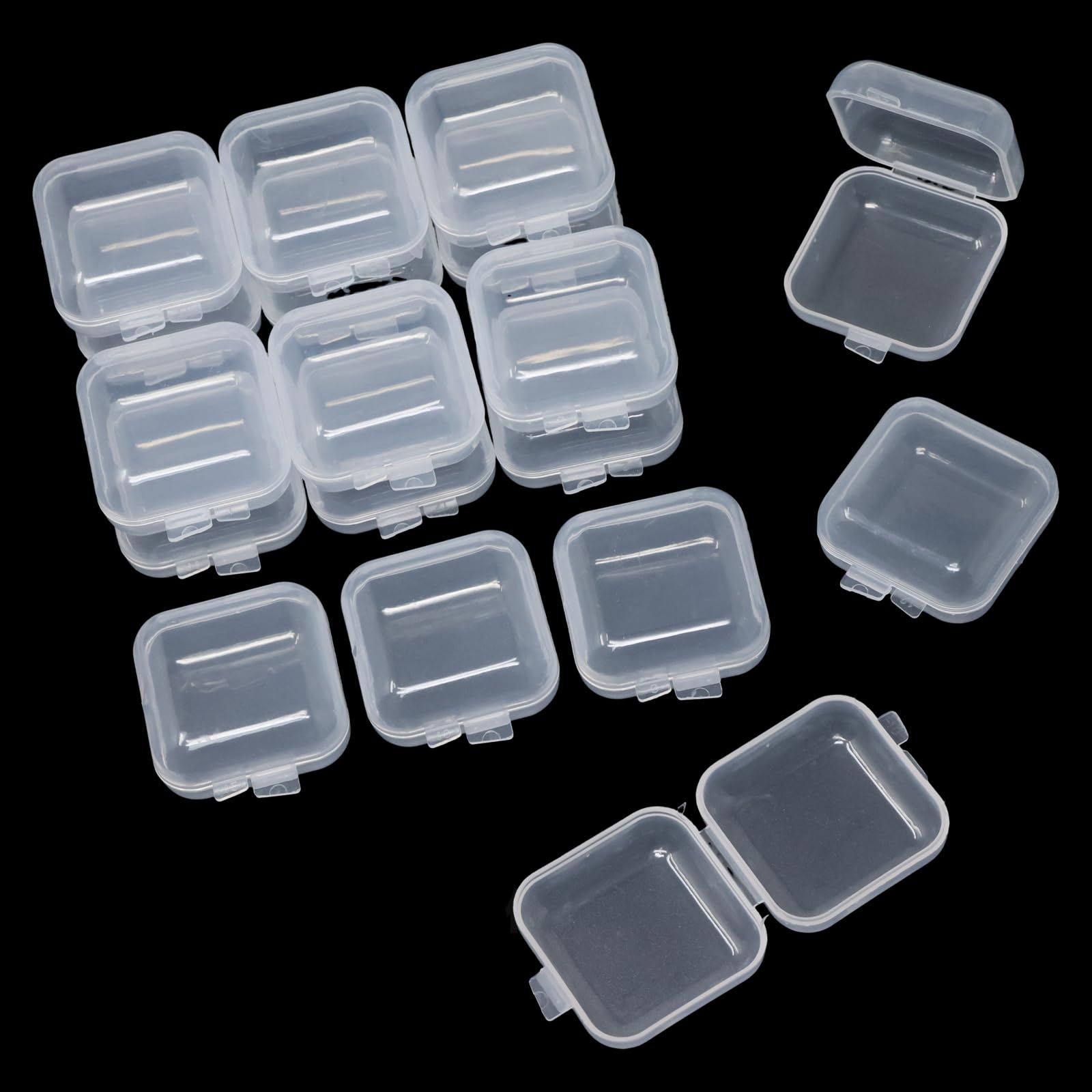 Honbay 50PCS Mini Square Storage Containers Plastic Clear Earplugs Organizer Case Small Bead Storage Box with Hinged Lid for Tiny Beads Jewelry Accessories Hardware Screws Nail Pills