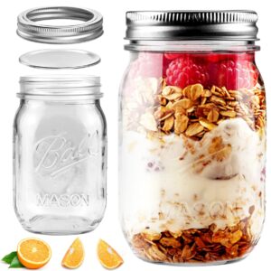 showvigor 2 pack wide mouth mason jars 16oz glass canning jars with detachable airtight lids for preserving, jam, honey, jelly, wedding favors, sauces, meal prep, overnight oats, salad, yogurt