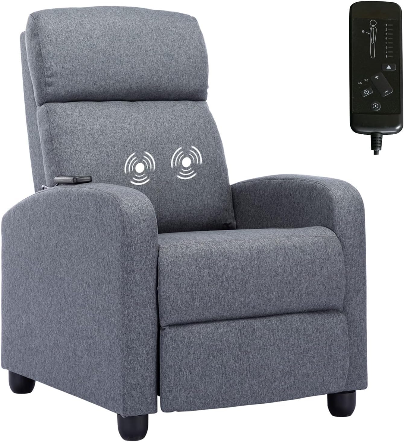 Phoenix Home Manual Recliner Chairs, Comfy Lash Recliner Chair with Padded Backrest and Seat Cushion, Modern Reclining Chair for Living Room, Home Theater, Classic Gray