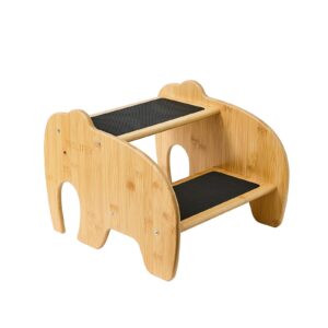 woolifer step stools for kids, natural wooden cute elephant shape non-slip stepping stool, small step stools for toddlers & kids use in bathroom, kitchen, toilet (dual height)