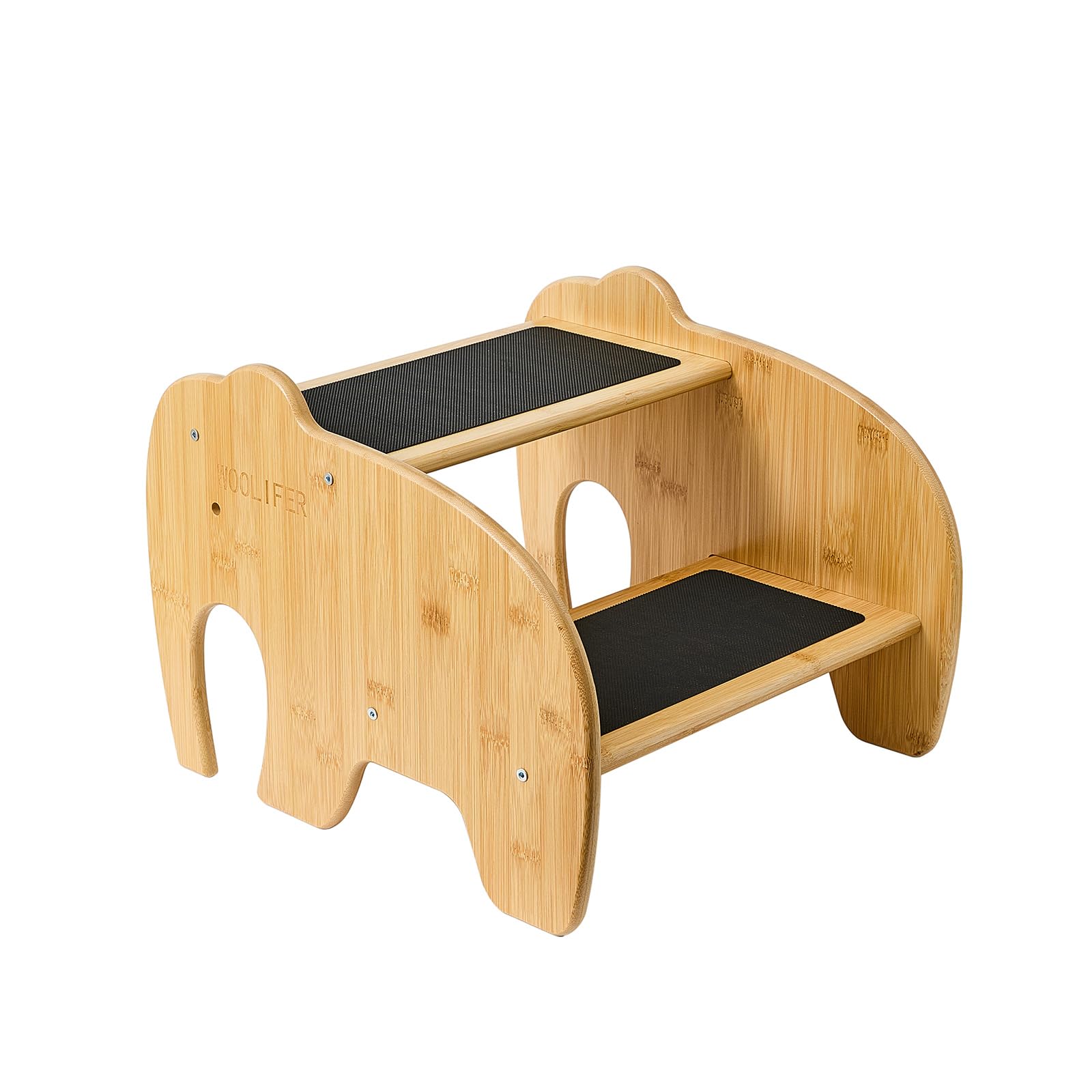 WOOLIFER Step Stools for Kids, Natural Wooden Cute Elephant Shape Non-Slip Stepping Stool, Small Step Stools for Toddlers & Kids Use in Bathroom, Kitchen, Toilet (Dual Height)