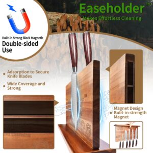 Easeholder Magnetic Knife Block Natural Wooden Double Side Knife Holder Stand with Strong Enhanced Magnets Mutifunctional Kitchen Cutlery Organization Storage Rack