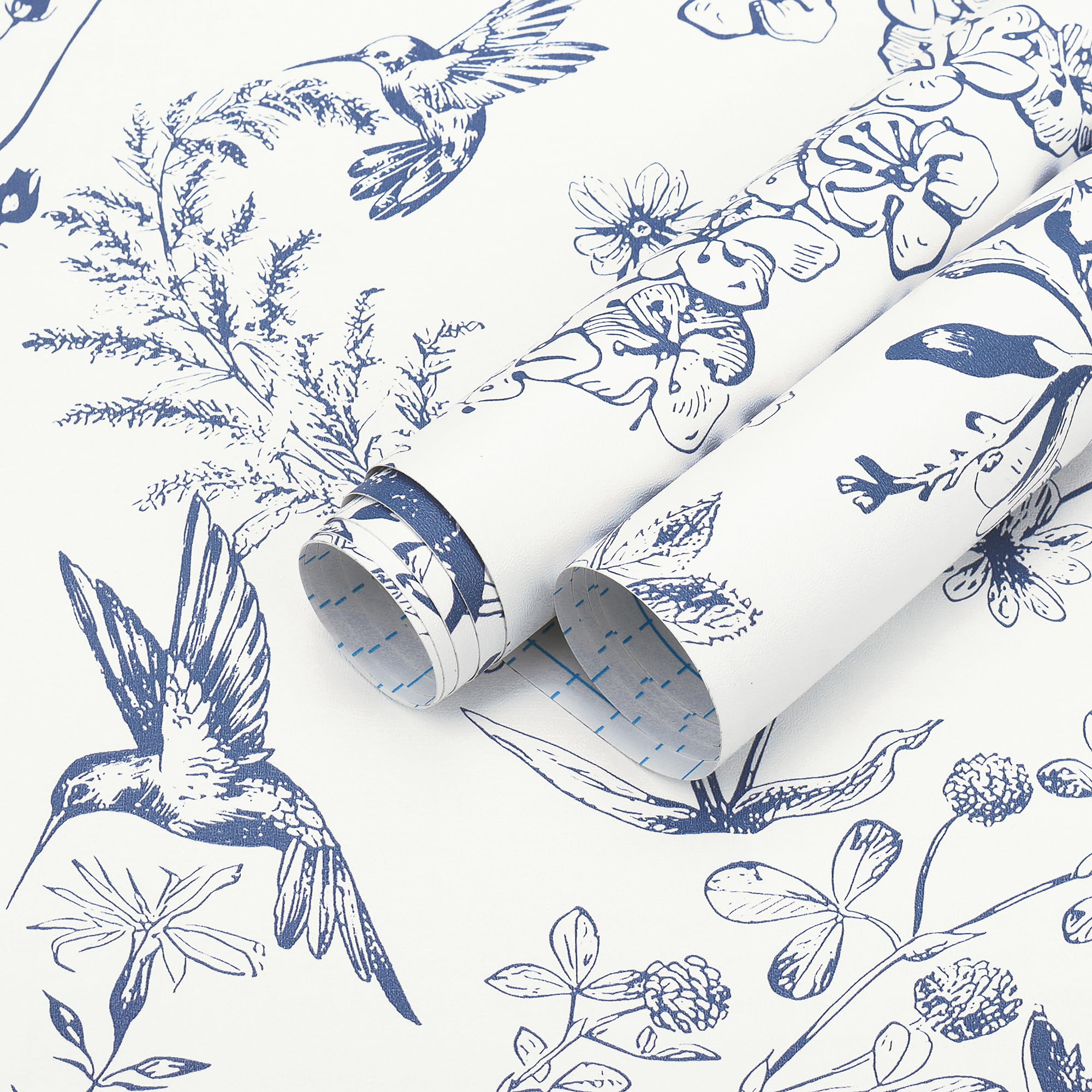 Safiyya Peel and Stick Wallpaper Floral Birds Contact Paper Blue and White Wallpaper Peel and Stick Modern Wallpaper Boho Wallpaper Removable Self Adhesive Wallpaper Vinyl Rolls 118"x17.3"