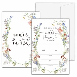 wildflower wedding shower invitations, watercolor floral wedding party invitations, bridal shower party fill in invitation cards, engagement party favor supplies(20 invites with 20 envelopes) -03