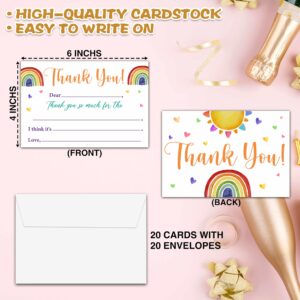 Kids Thank You Cards Fill in the Blank, Boho Rainbow Thank You Cards, Rainbow Greeting Cards, Thank You Notes For Boys Girls, Birthday Party Decorations Favors (20 Cards With 20 Envelopes) -11