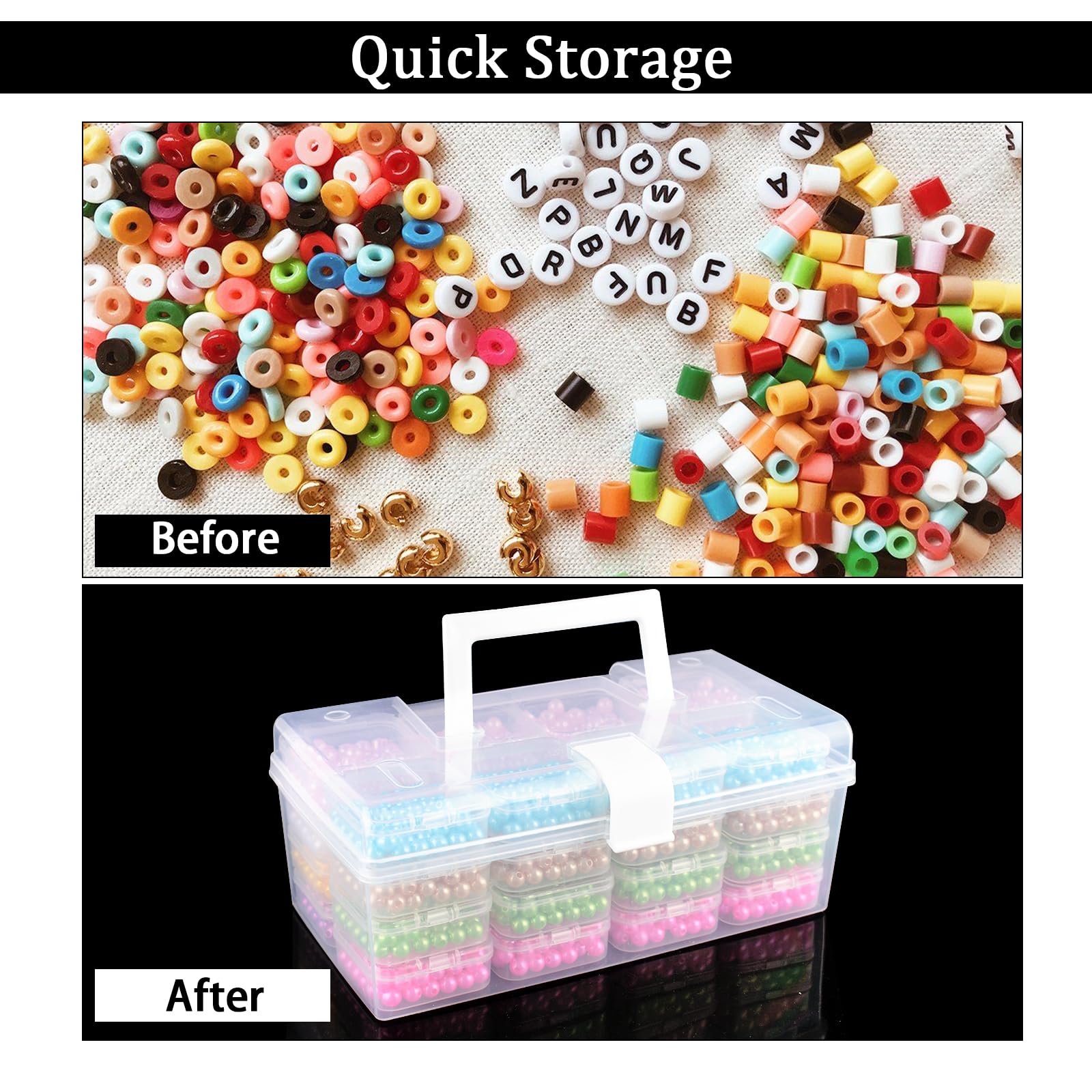 ZEVOFIUR Craft Organizer Upgraded 32 Piece Small Bead Organizer and Storage Plastic Box, Mini Clear Bead Organizer, Clear and Stackable with Label Stickers