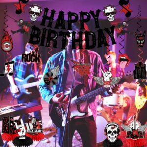 LARRAZABAL Rock and Roll Birthday Party Decorations Music Themed Party Decorations Include Happy Birthday Banner Hanging Swirls and Honeycomb Centerpiece Rock and Roll Baby Shower Supplies