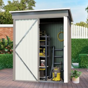 votsmokk 5 x 3 ft outdoor storage shed, metal tool shed storage house with lockable door, small shed outside storage waterproof shed for backyard, garden and patio, grey