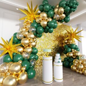 adoinby green and gold balloon arch kit, 201pcs explosion star emerald dark green metallic gold latex balloon garland kit, different size balloons for birthday baby shower jungle party decoration