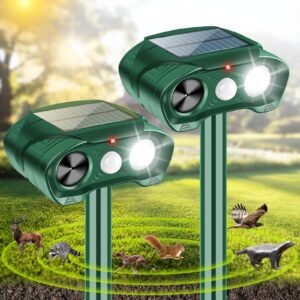 jahy2tech animal repellent outdoor deer repellent ultrasonic cat repellent with motion sensor & strobe flashing light,skunk rabbit raccoon repellent solar animal repeller deterrent for garden,2 pack