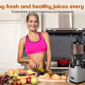 Cold Press Juicer Machines,Fretta Slow Masticating Juicers with 5.3" Large Feed Chute Fit Whole Fruits & Vegetable Easy Clean Self Feeding Juice Extractor,Tritan Material BPA Free 250W,Stainless Steel