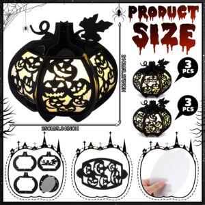 6 Pack Black Halloween Pumpkins Table Centerpieces Lanterns Paper Jack O Lantern Boxes Flameless Candle Light Handmade DIY Table Decor for Halloween Table Decoration Party Supplies 8.27 x 9.84 inch