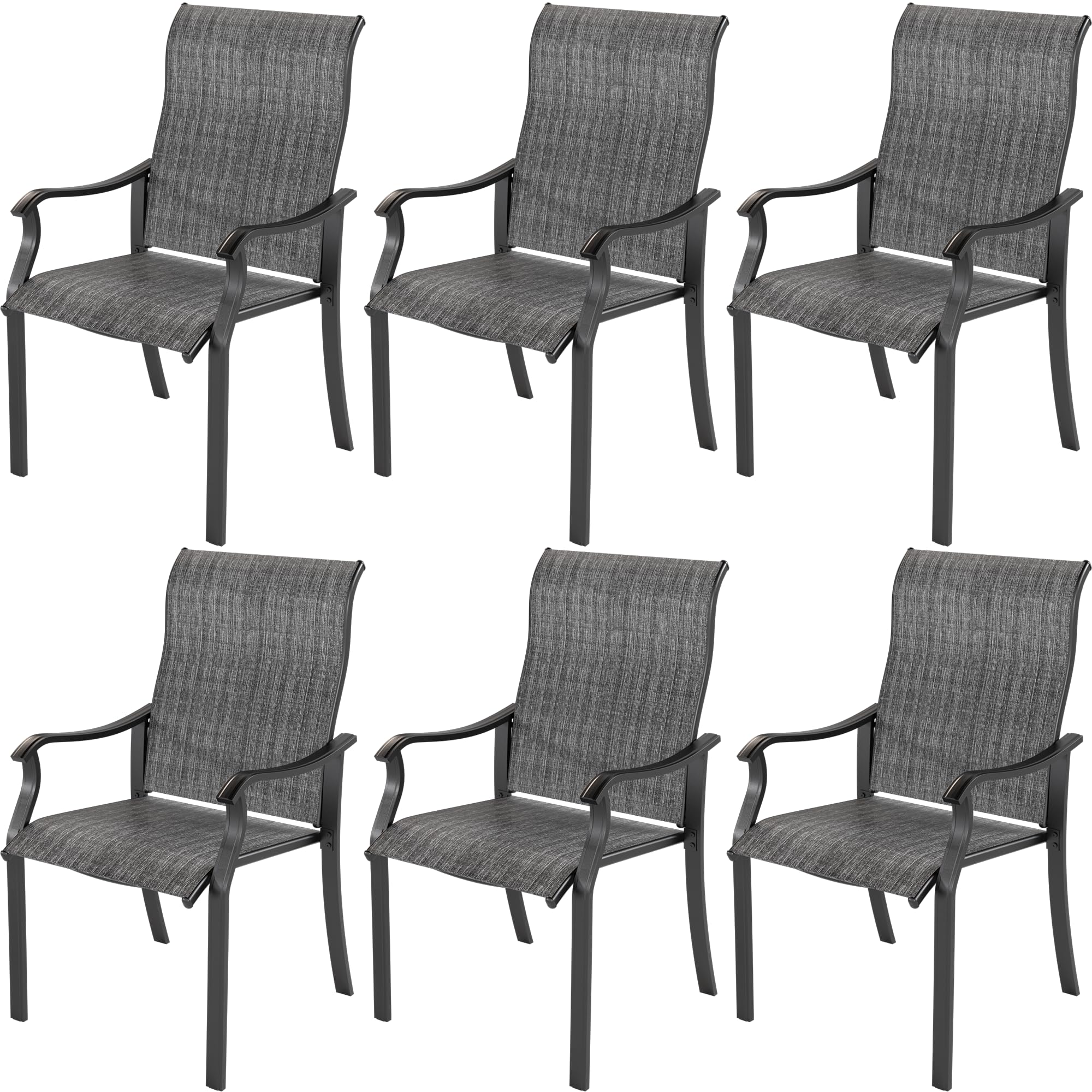 UDPATIO Patio Chairs Set of 6, Outdoor Dining Chairs with High Back, Textilene Patio Dining Chairs with Armrest, Metal Frame for Lawn Garden Backyard Deck, Dark Grey