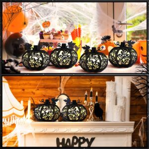 6 Pack Black Halloween Pumpkins Table Centerpieces Lanterns Paper Jack O Lantern Boxes Flameless Candle Light Handmade DIY Table Decor for Halloween Table Decoration Party Supplies 8.27 x 9.84 inch