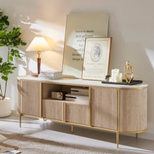 okd modern 70" fluted sideboard, tv stand entertainment cente with storage, sideboard buffet cabinet console for living room, hallway, natural oak