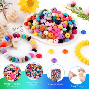 Kovict 300Pcs 12mm Silicone Lentil Beads, Silicone Spacer Beads for Necklace Bracelet Making, Abacus Silicone Beads for Keychain Making and Silicone Focal Beads for Pens Craft(Multicolor)