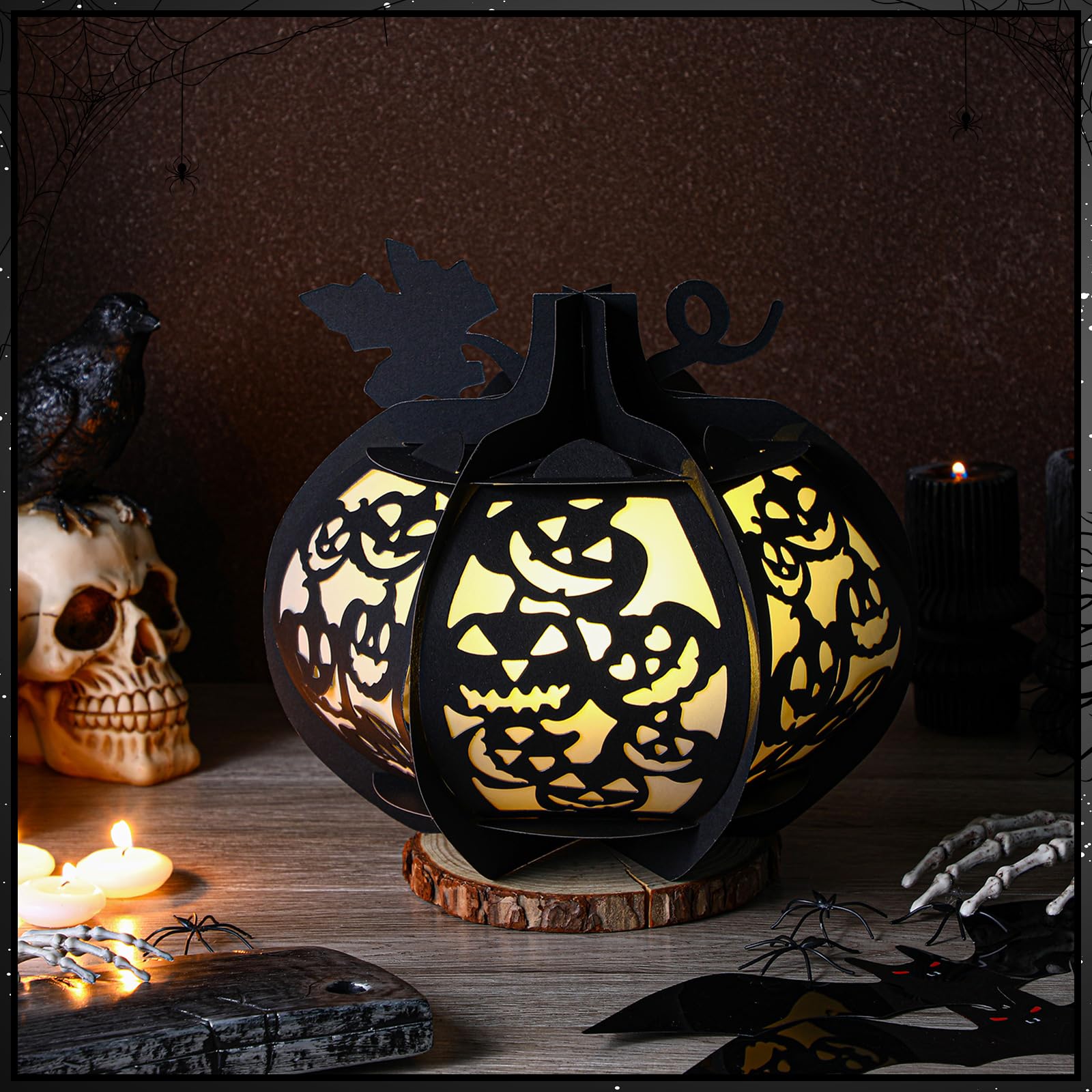 6 Pack Black Halloween Pumpkins Table Centerpieces Lanterns Paper Jack O Lantern Boxes Flameless Candle Light Handmade DIY Table Decor for Halloween Table Decoration Party Supplies 8.27 x 9.84 inch