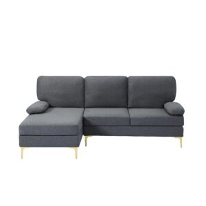 songg 79.5" l-shape convertible sectional sofa with extra wide chaise lounge, metal legs, 3-seat upholstered couch w/two detachable armrest pillows for small space, living room, apartment, office