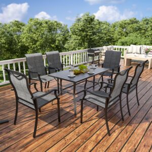 UDPATIO Patio Chairs Set of 6, Outdoor Dining Chairs with High Back, Textilene Patio Dining Chairs with Armrest, Metal Frame for Lawn Garden Backyard Deck, Dark Grey