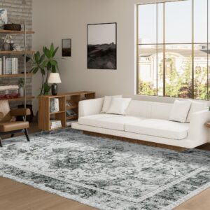 hombys 8x10ft thickened memory foam area rug for living room bedroom, large soft vintage floor carpet for indoor, boho home deco non-shedding, grey, machine washable