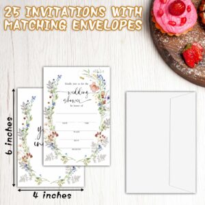 Wildflower Wedding Shower Invitations, Watercolor Floral Wedding Party Invitations, Bridal Shower Party Fill In Invitation Cards, Engagement Party Favor Supplies(20 Invites With 20 Envelopes) -03