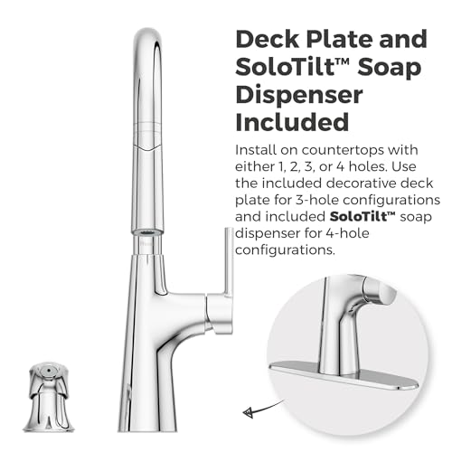 Pfister Tasso Kitchen Faucet with Pull Down Sprayer and Soap Dispenser, Single Handle, High Arc, Polished Chrome Finish, F5297TSOC