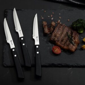 SANHUI Steak Knives, Steak Knife Set of 6, German Stainless Steel Steak Knife Serrated