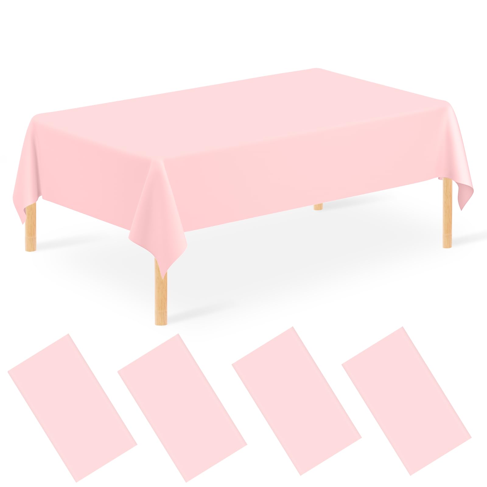 JCTHKUKU 4 Pack Light Pink Tablecloth Disposable Baby Pink Table Covers 54" x 108" Pink Pastel Table Cloths for Parties Bridal Shower Engagement Wedding Birthday BBQ Picnic Indoors & Outdoors Party