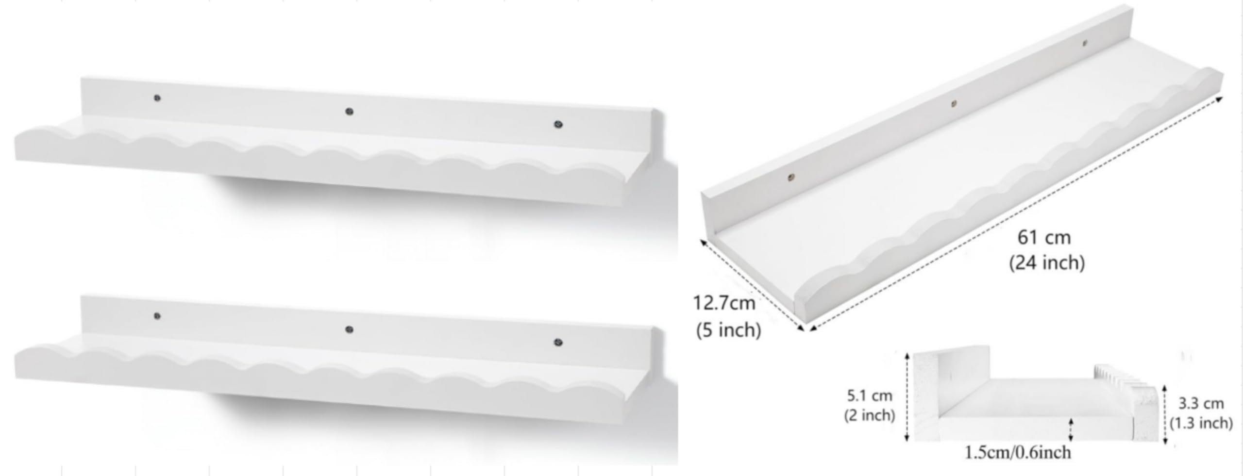 Generic Set of 2 - White Floating Shelves, Picture Ledge Shelf for Wall Decor and Storage - Perfect for Books, Photo Frames, Kitchen Spice Rack, Natural Wood, FT052024