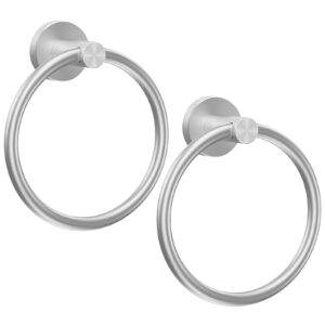 setsail towel holder for bathroom wall silver towel ring sus304 stainless steel hand towel holder heavy duty towel hanger for bath, kitchen drill hole, 2 pack