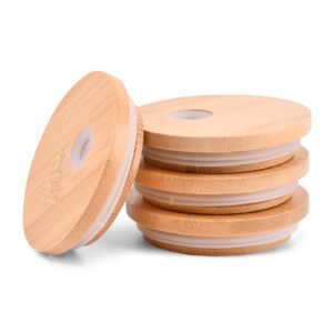 4 pcs Bamboo Lids for Glass Cups Lids for Glass Cups Silicone Lids for Cups Bamboo Lid