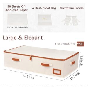 SUNAUMI Wedding Dress Storage Box, Large Shadeable Wedding Dress Preservation Box with Microfiber Gloves, 20 Sheets of Acid Free Paper and Dustproof Bag for Wedding Dress, Heirlooms, Gowns