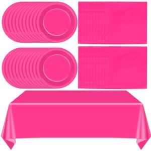 hot pink party supplies hot pink plates and napkins for hot pink party decorations hot pink disposable table cover hot pink tableware for bridal wedding birthday party baby shower serve 20